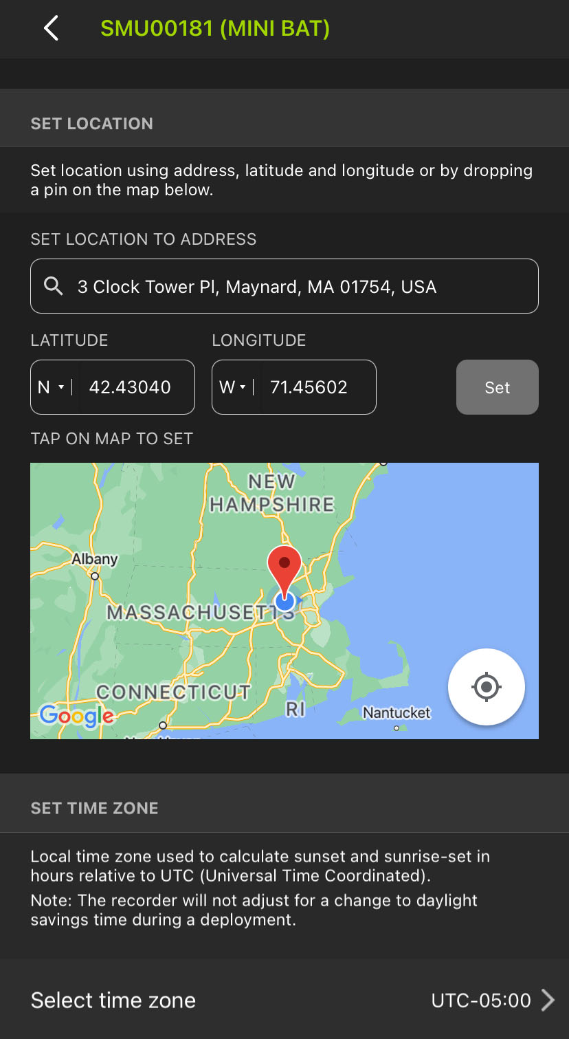 Location & Time Zone Screen