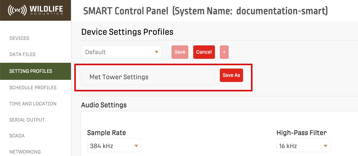 Create a New Setting Profile